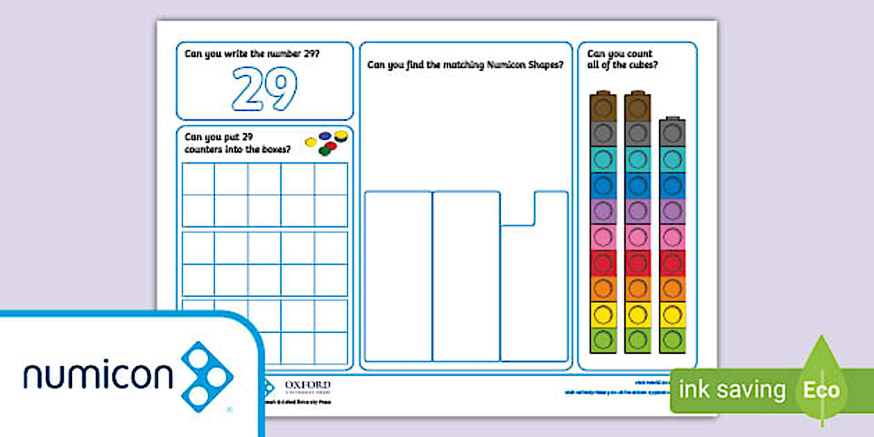 Black and White All About Number 29 Activity Mat with Numicon Shapes